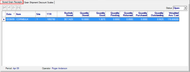 Grain - Stored Grain Receipts