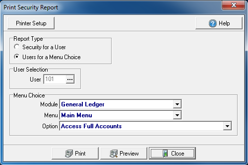 Print Security Report