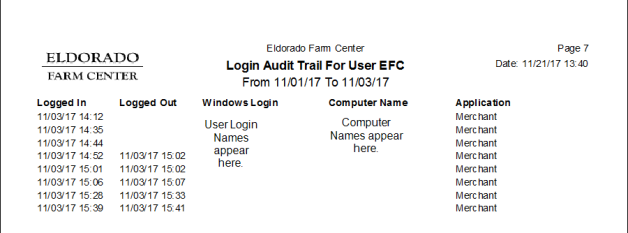 Sample Print Login Audit Trail