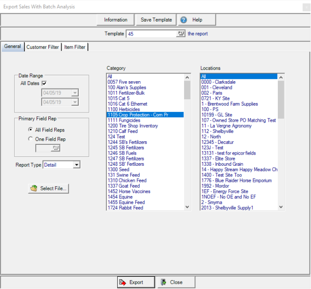 Sales with Batch Analysis Export
