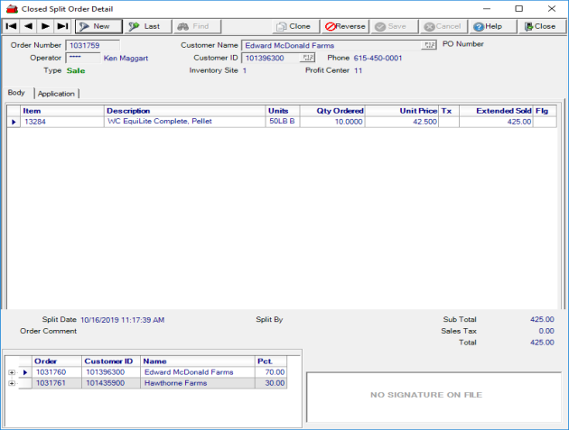 Access Split Orders