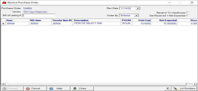 Receive Purchase Order