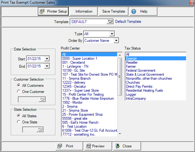 Tax Exempt Customer Sales