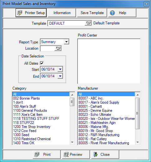 Model Sales and Inventory