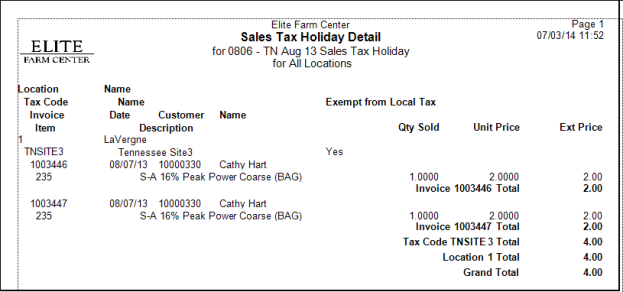 Tax Holiday Detail